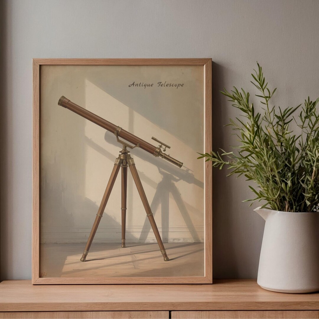Vintage Telescope Oil Painting Printable Wall Art, Antique Astronomy ...