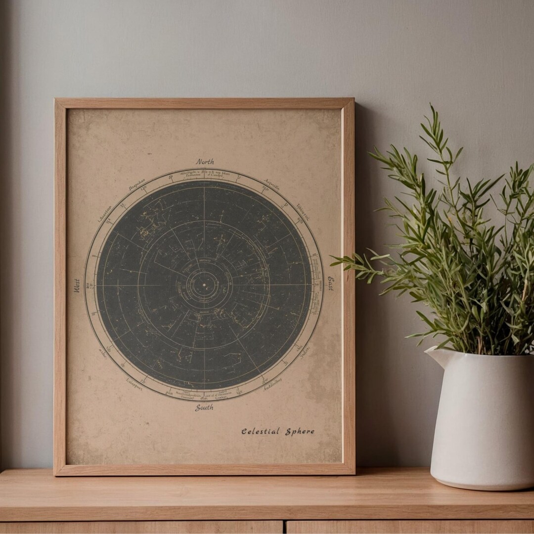 Vintage Celestial Sphere Poster, Antique Star Map, Old Astronomy Chart ...