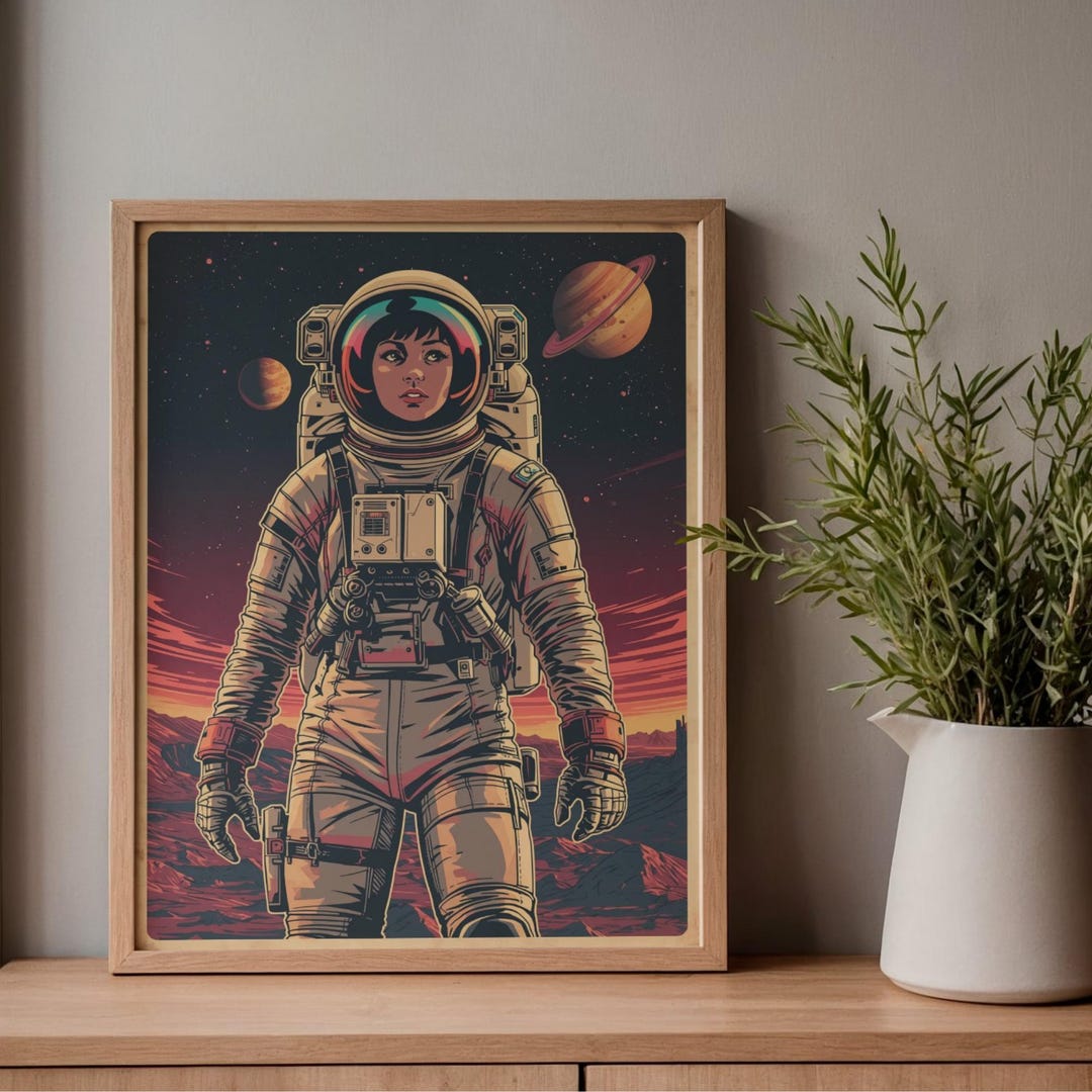 Retro 80s Space Poster, Female Astronaut Wall Art, Vintage Space Poster ...