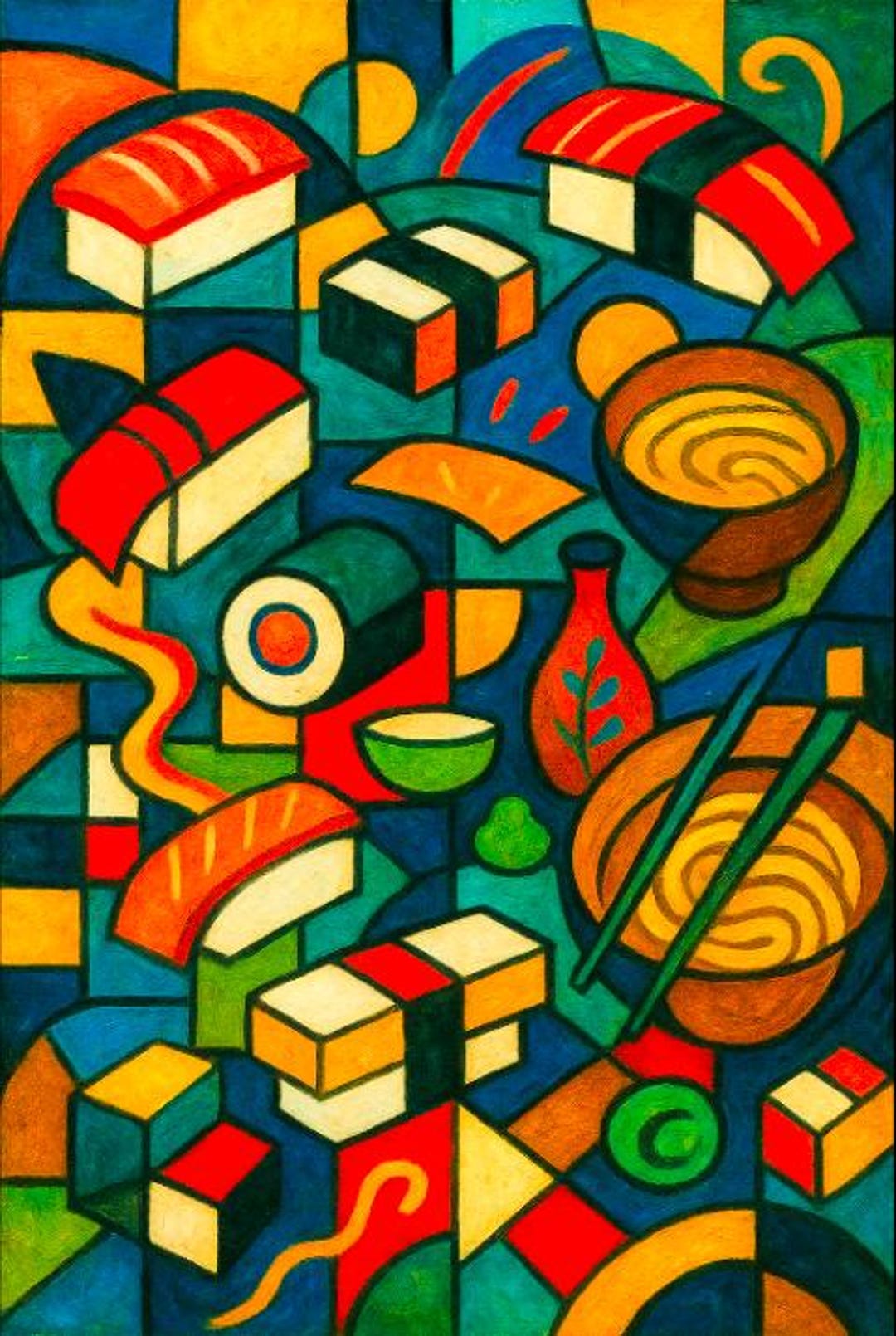 Cubist Japanese Food Art | 1000 Piece Jigsaw Puzzle - Etsy
