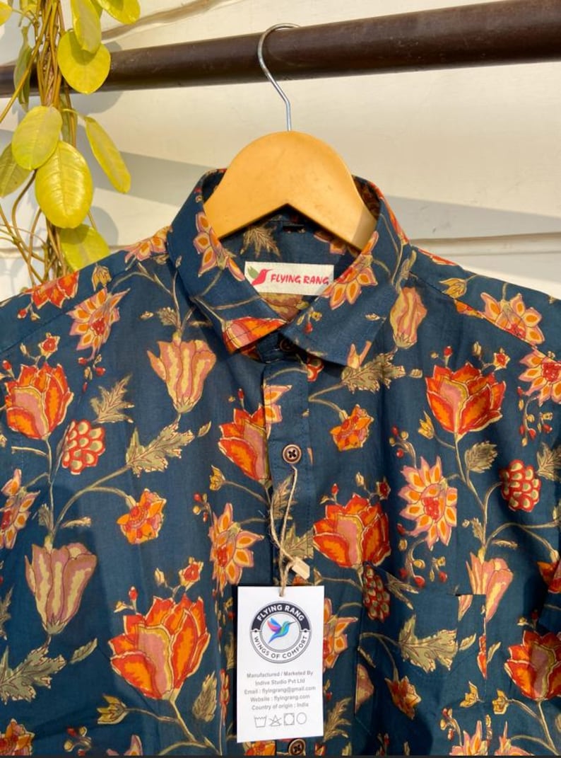 Men’s Hand Block Print Shirt Combo | Floral Print & Wave Pattern Cotton ...