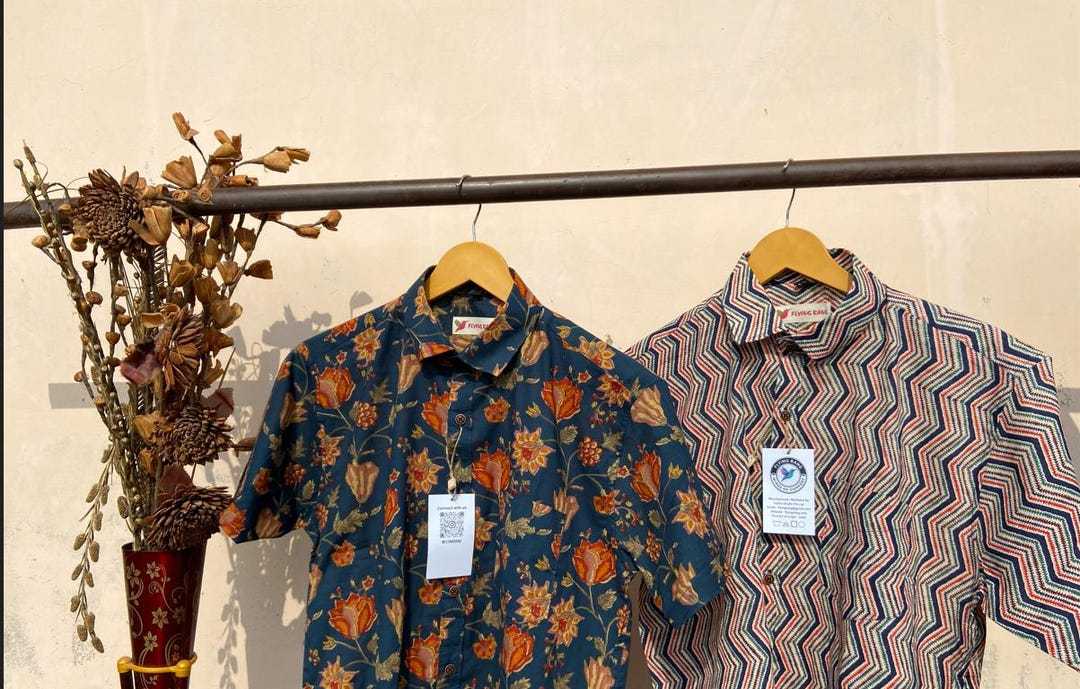 Men’s Hand Block Print Shirt Combo | Floral Print & Wave Pattern Cotton ...