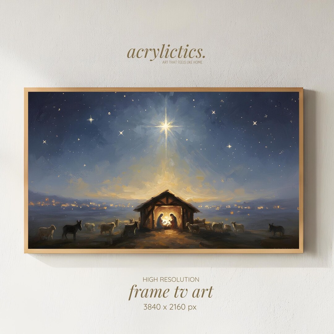Starry Nativity Scene Frame TV Art | Holy Night Landscape | Vintage ...