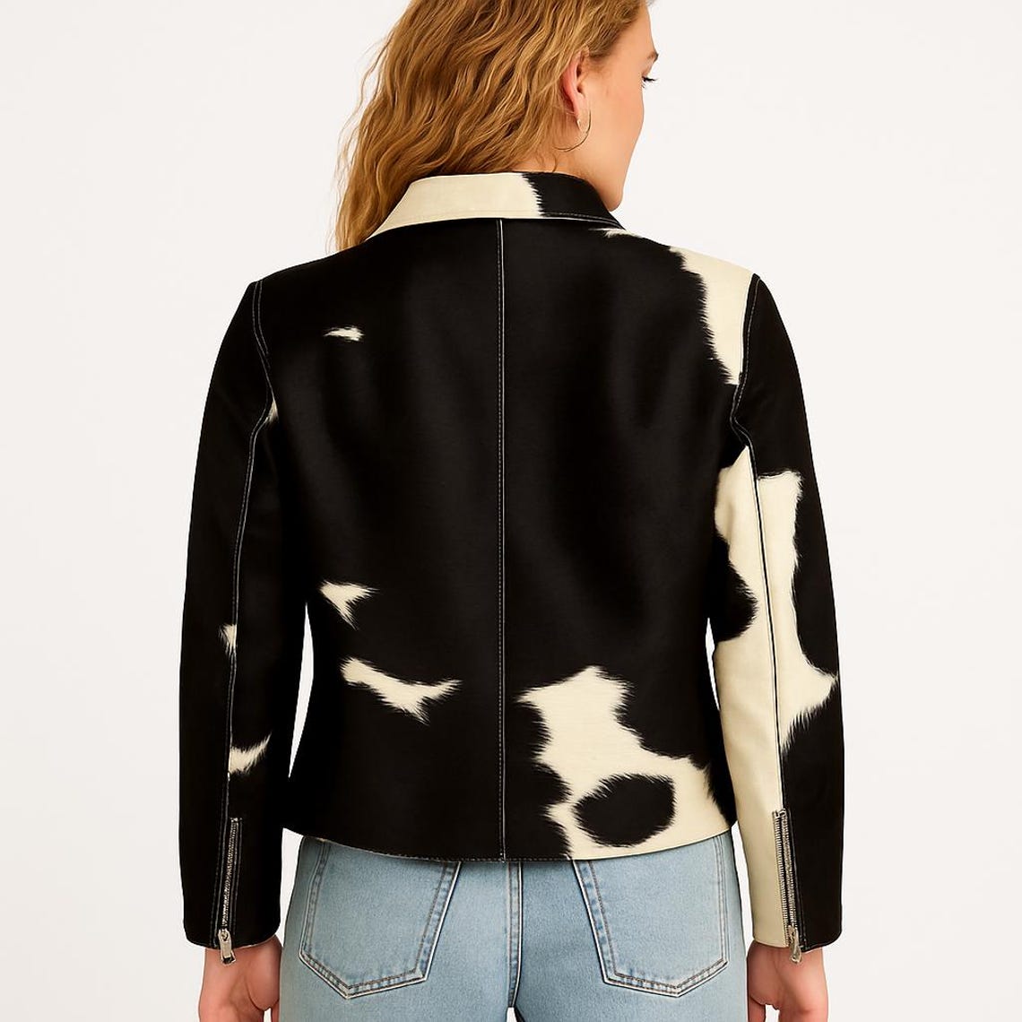 Cowhide Leather Jacket Women – Handmade Hair-on Cow Skin Coat, Black ...