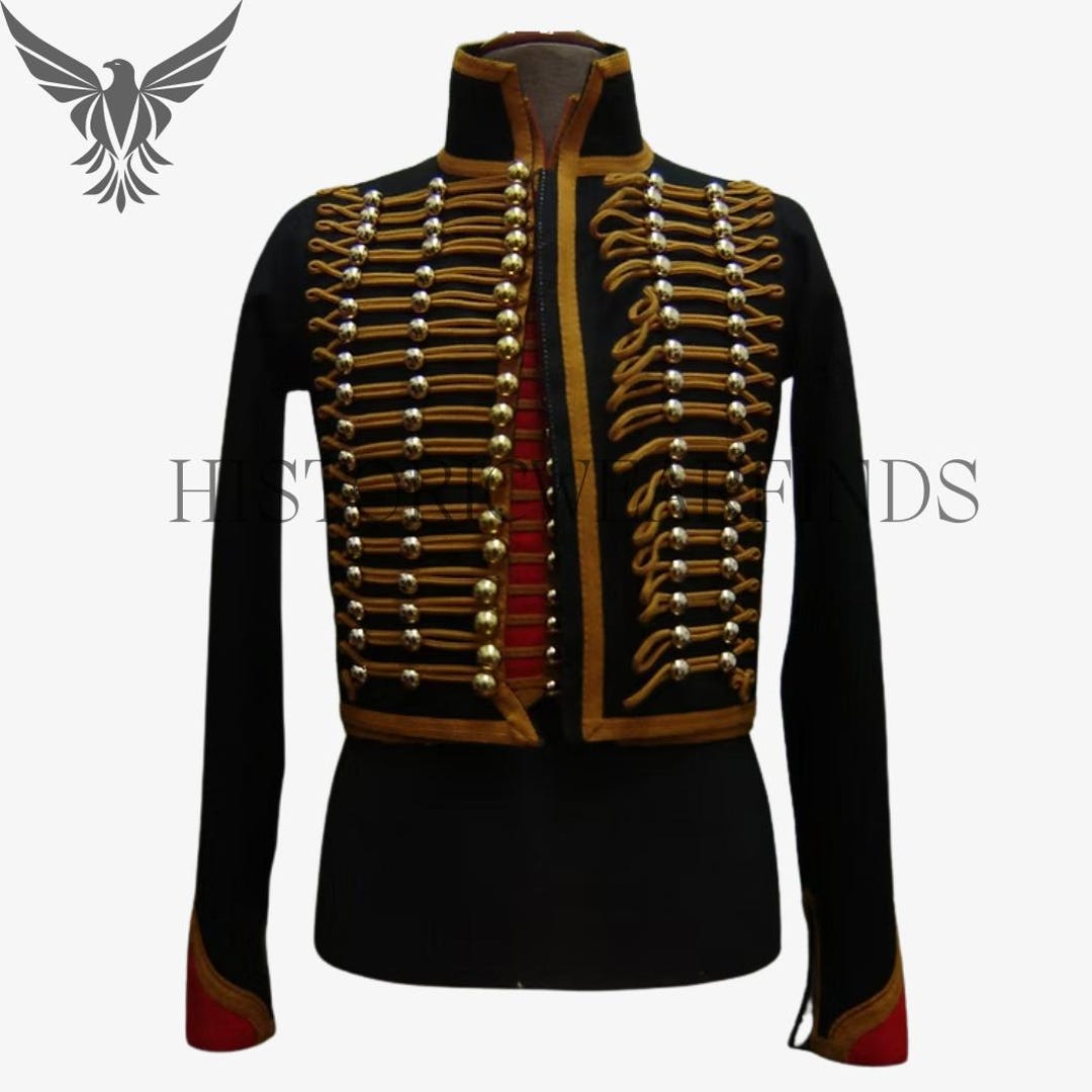 Men’s Black Hussar Military Dolman Jacket – Gold Braided Uniform Coat ...