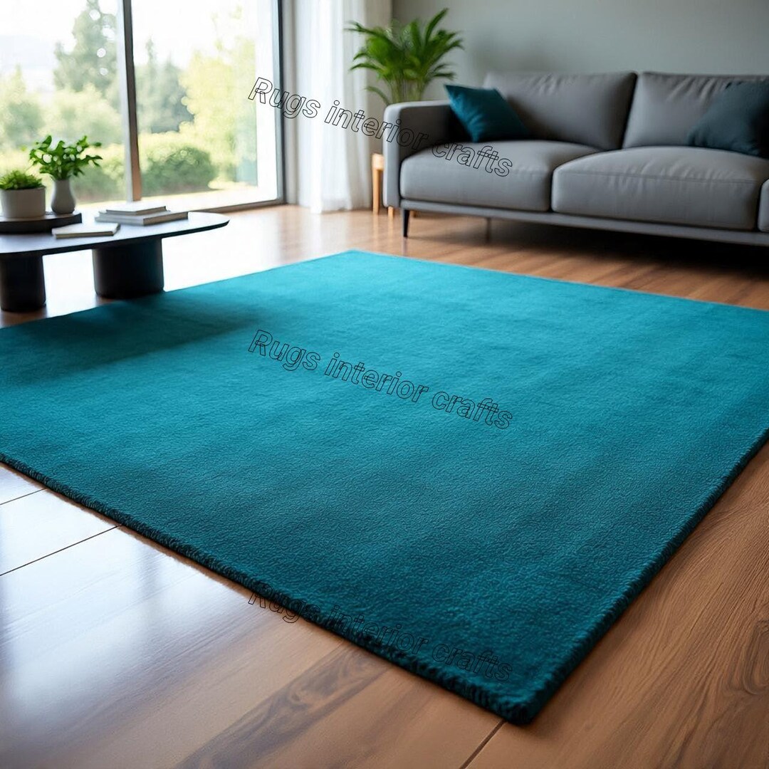 Teal Green Area Rug, Modern Minimalist Carpet, Solid Color Living Room ...