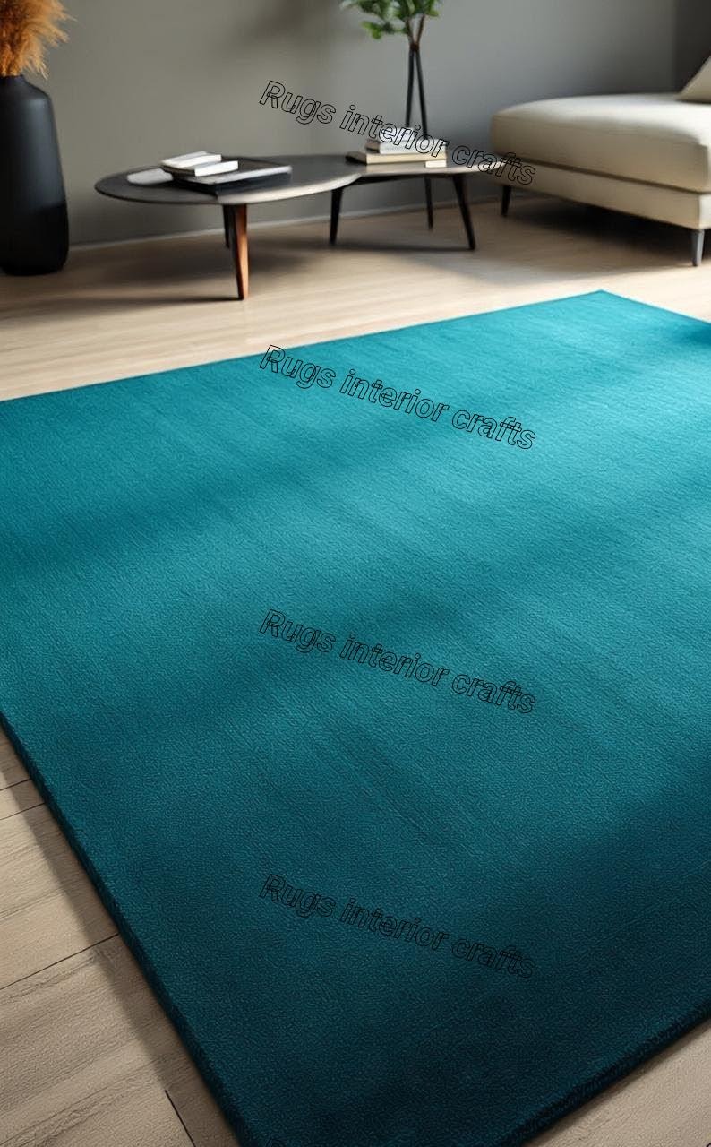 Teal Green Area Rug, Modern Minimalist Carpet, Solid Color Living Room ...