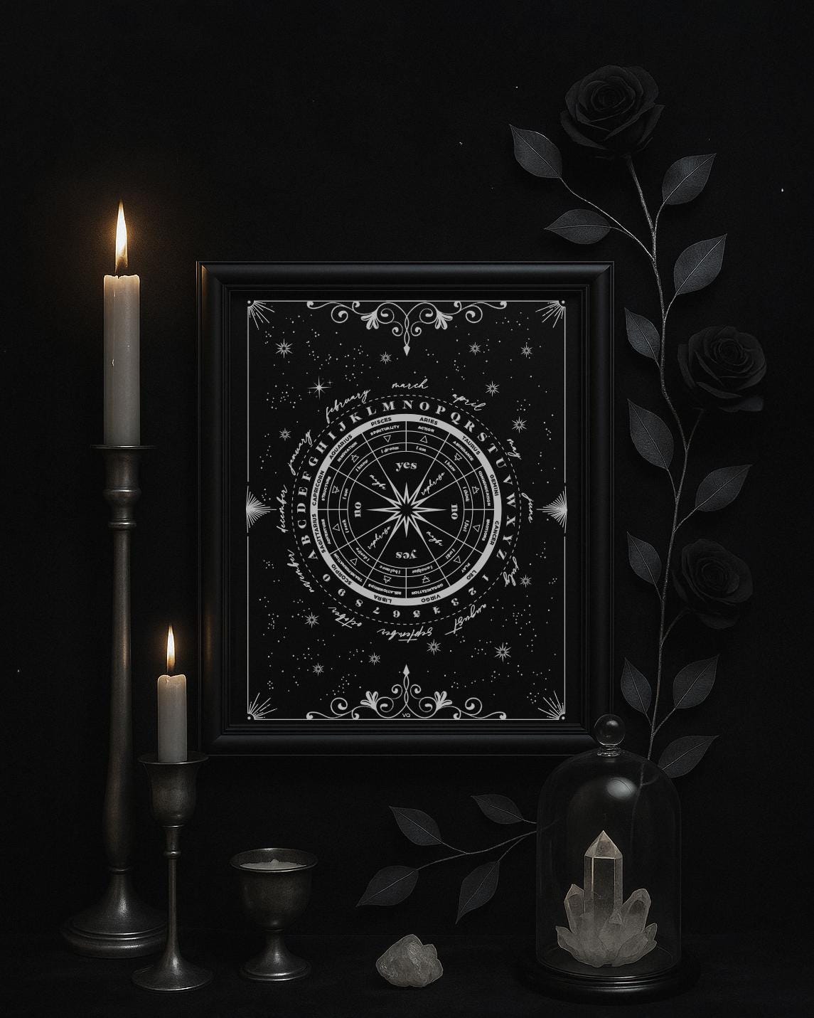 PENDULUM ORACLE CHART Art Print, Silver Foil Divination Board Wheel ...