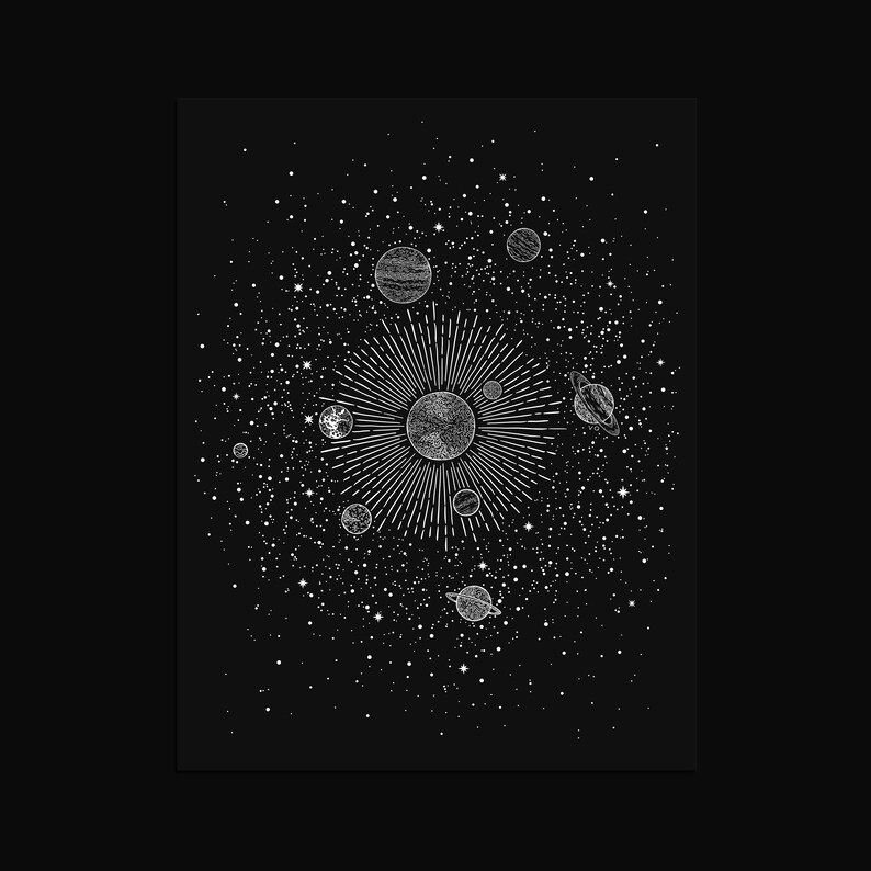 SOLAR SYSTEM Silver Foil Art Print, Planets Celestial Wall Decor - Etsy