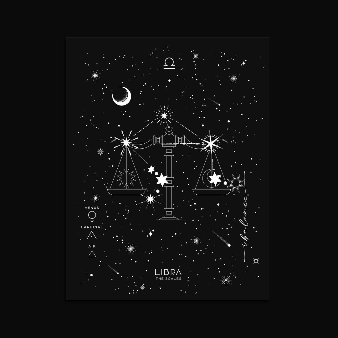LIBRA ZODIAC CONSTELLATION Silver Foil Art Print, Astrology Horoscope ...