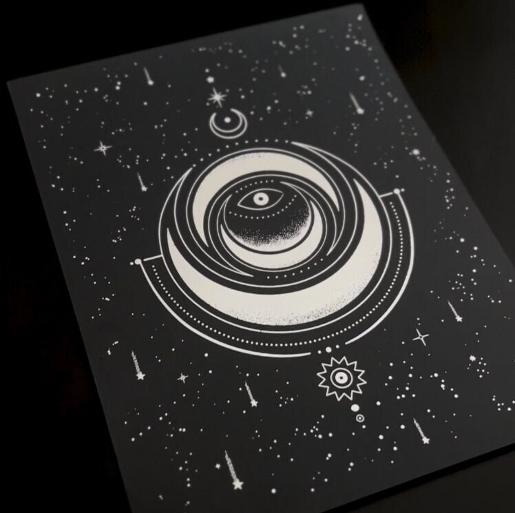 THIRD EYE TRIPLE Moon Protection Totem Talisman Silver Foil Metallic ...