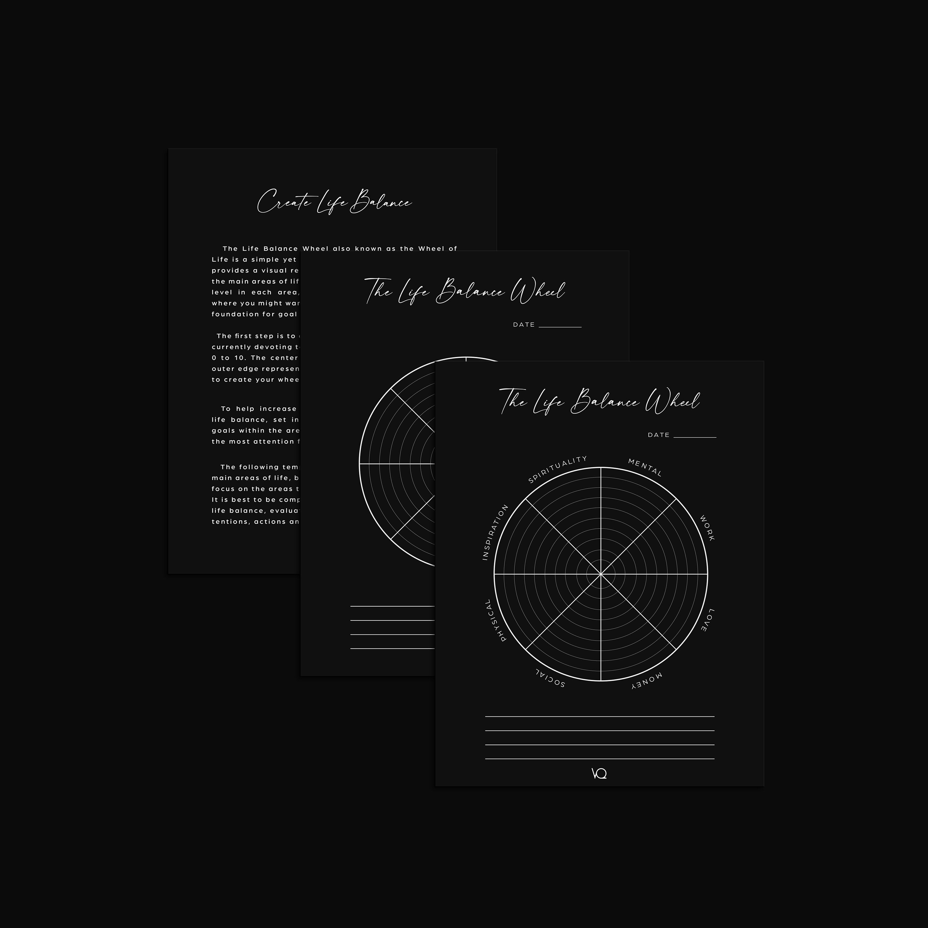 Life Balance Wheel of Life Guide & Worksheet Template Bundle Dark Mode ...