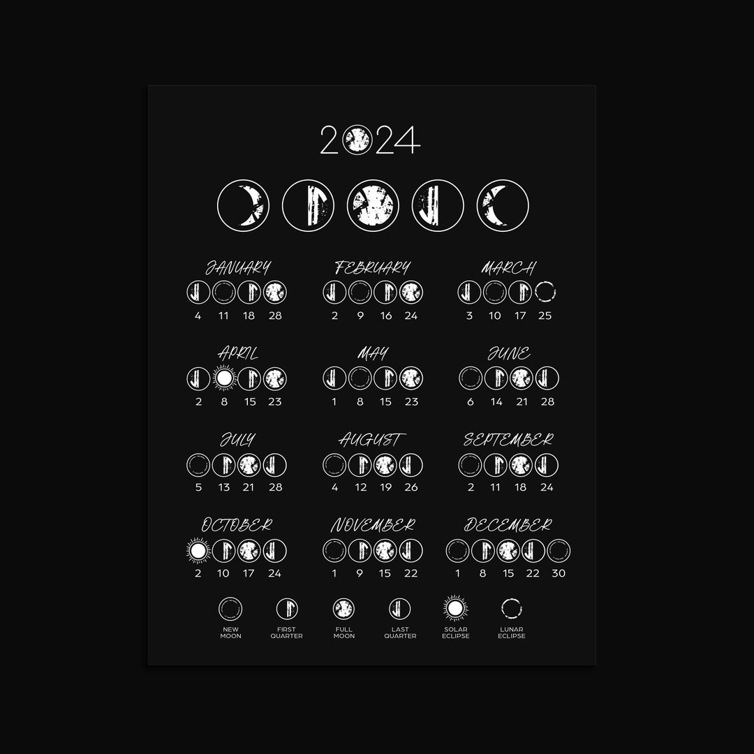 2024 LUNAR PHASE Calendar Silver Foil Prints, Moon Artwork Print, Moon ...