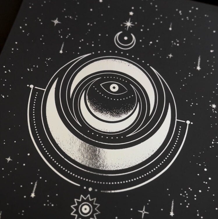 THIRD EYE TRIPLE Moon Protection Totem Talisman Silver Foil Metallic ...