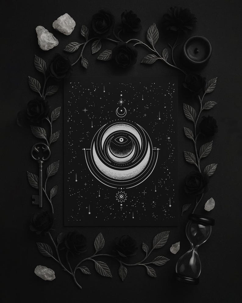 THIRD EYE TRIPLE Moon Protection Totem Talisman Silver Foil Metallic ...