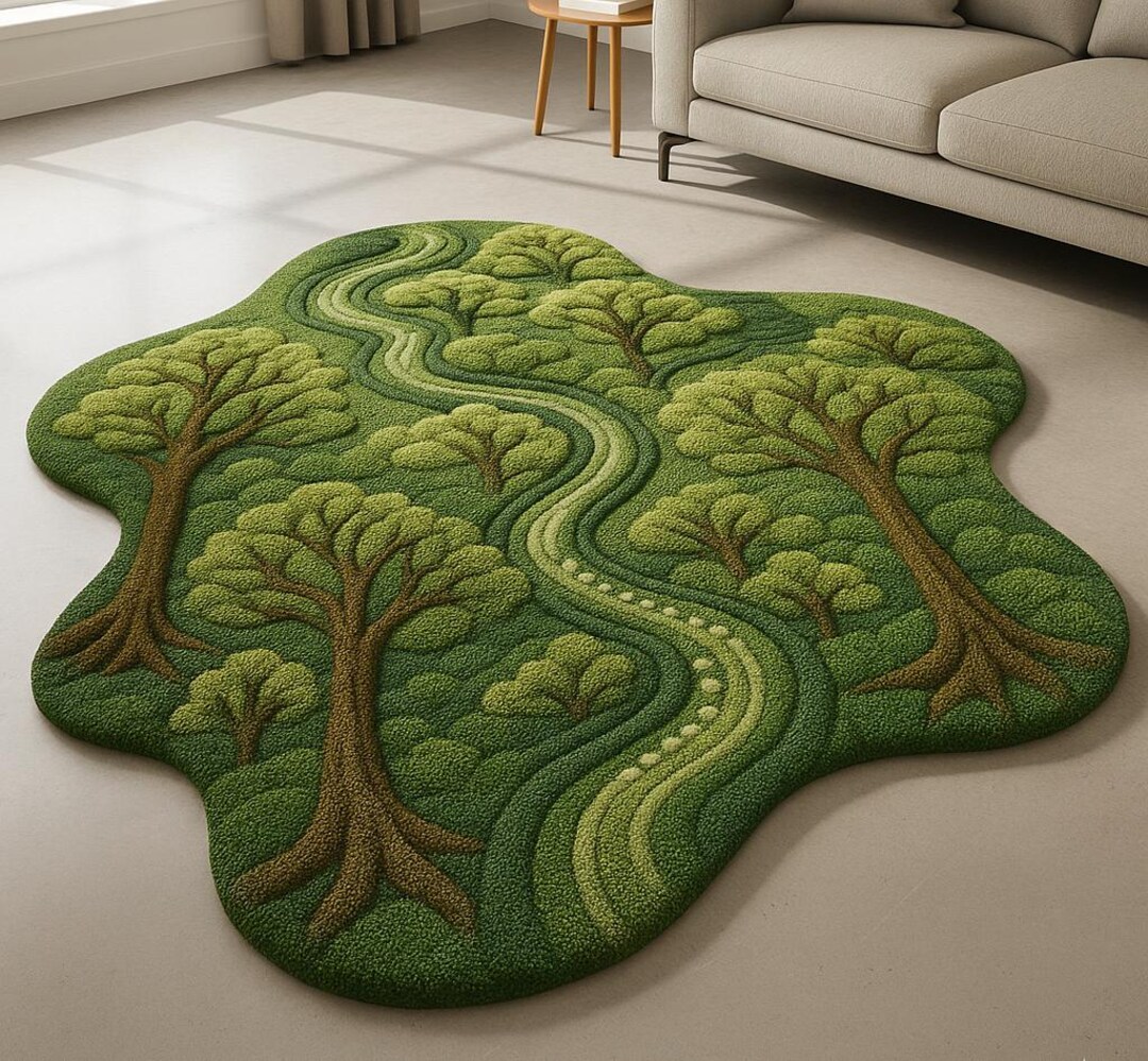 3D Moss Forest River Tufted Rug, Eco-friendly Woodland Decor Carpet - Etsy