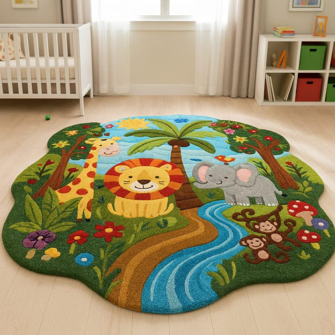 Plush Jungle Animals Kids Rug: Hand-tufted Nursery Play Mat Carpet - Etsy