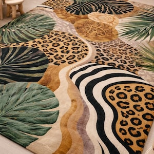 Contemporary Jungle Area Rug, With Tropical Animal Print Kids Room ...