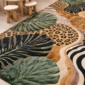 Contemporary Jungle Area Rug, With Tropical Animal Print Kids Room ...