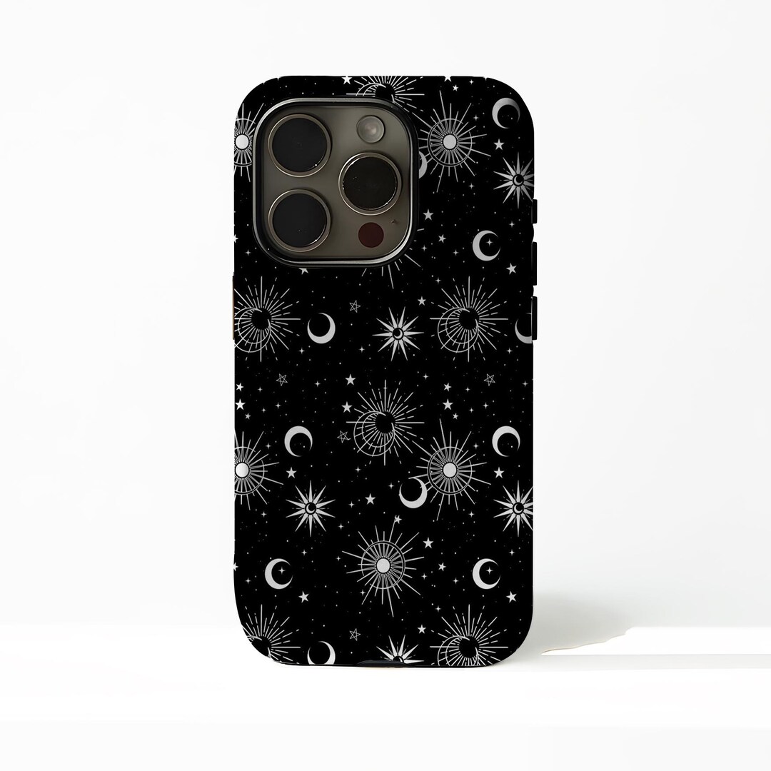 Celestial Moon Star Black Phone Case With iPhone 17 16 15 14 13 12 Plus ...