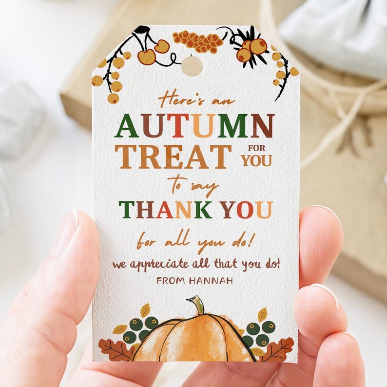 Editable Autumn Treat Gift Tag: Printable Thanksgiving Favor Label ...