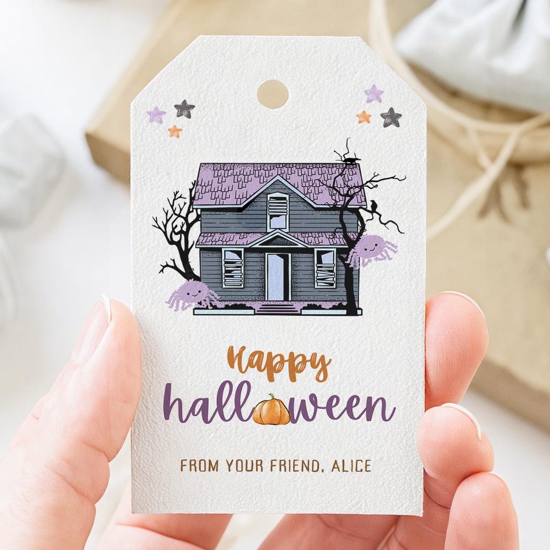 Editable Haunted House Halloween Gift Tag, Teacher Tag Happy Halloween ...
