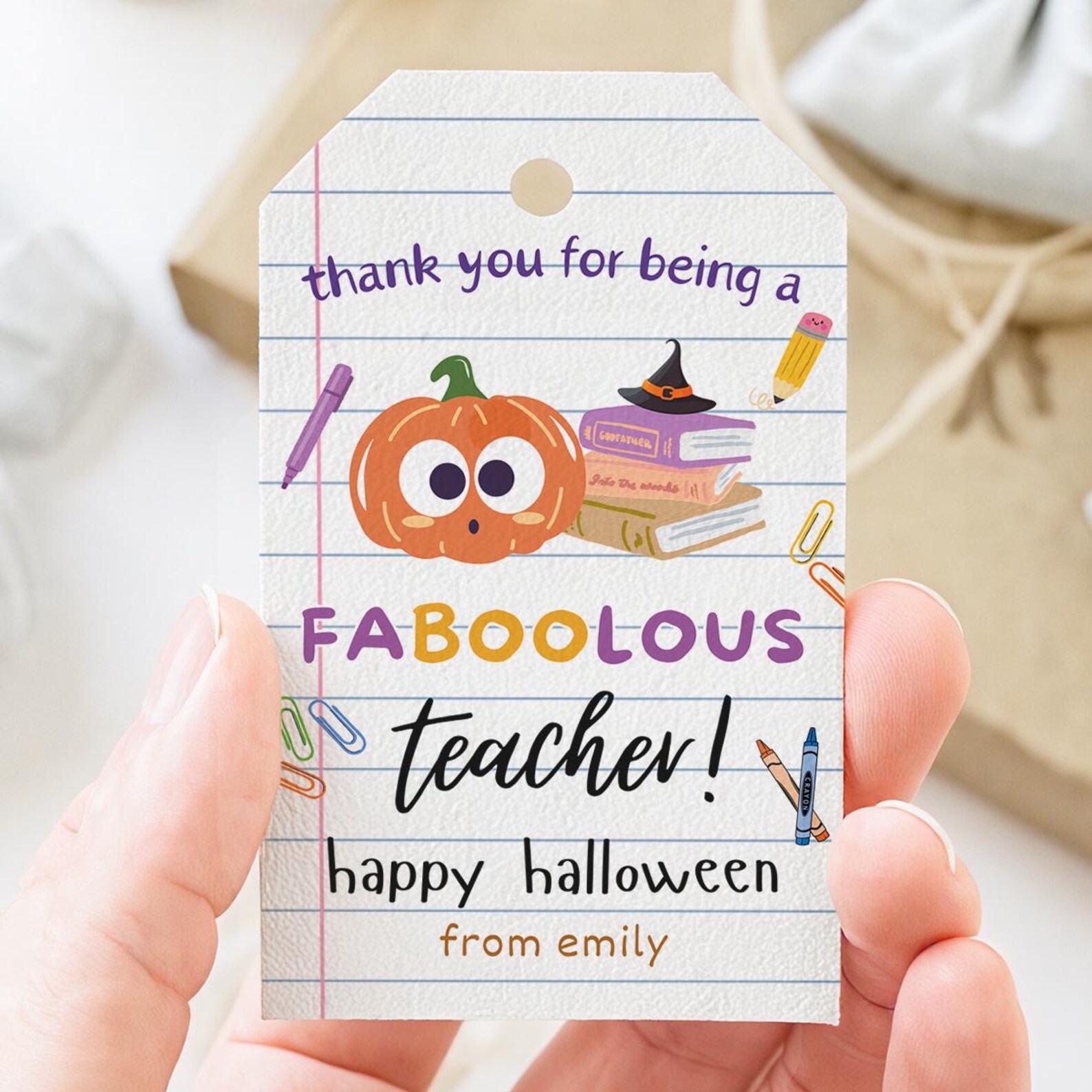 Editable Faboolous Halloween Teacher Gift Tag, Happy Halloween Thank ...