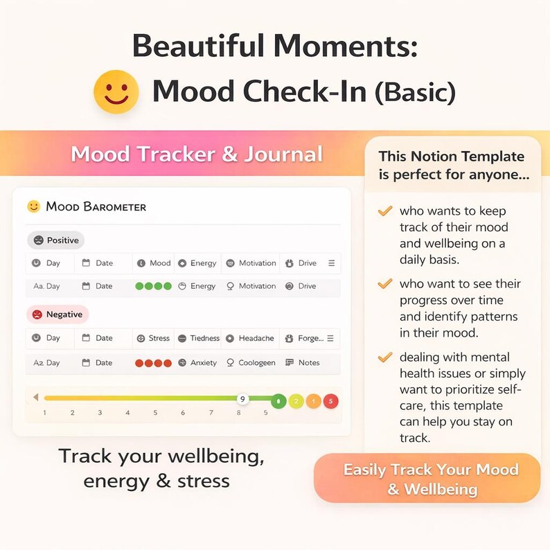 Moments Mood Check-in Notion Template | Mental Health Tracker ...