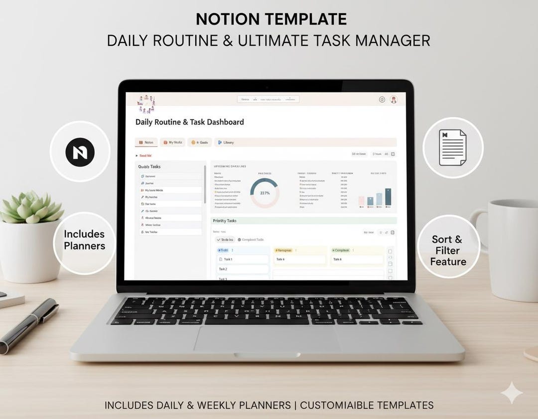 Notion Daily Routine Dashboard | Habit Tracker & Time Planner ...