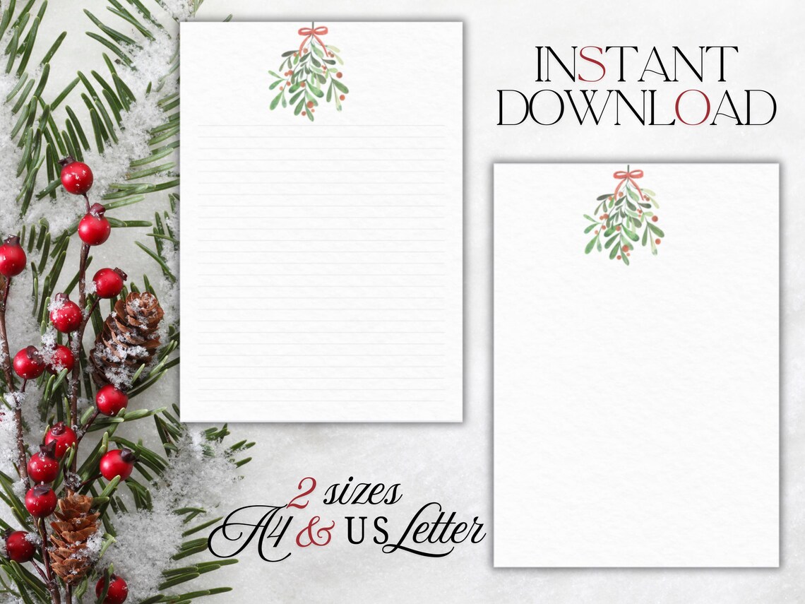 Festive Christmas Stationery Set – Printable Holiday Writing Paper ...