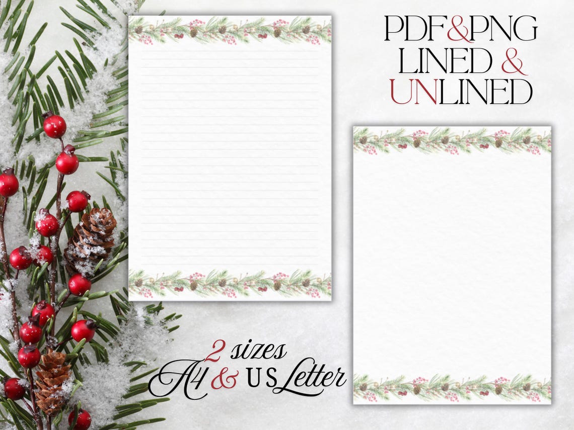Festive Christmas Stationery Set – Printable Holiday Writing Paper ...