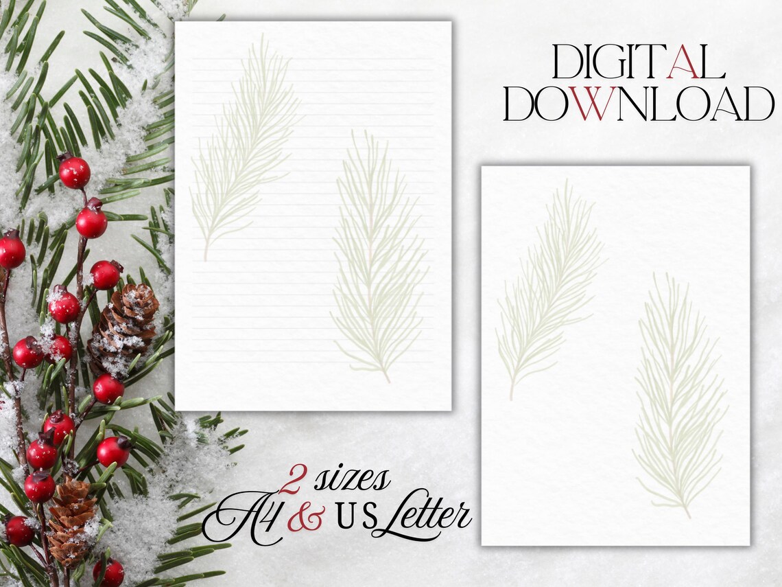 Festive Christmas Stationery Set – Printable Holiday Writing Paper ...