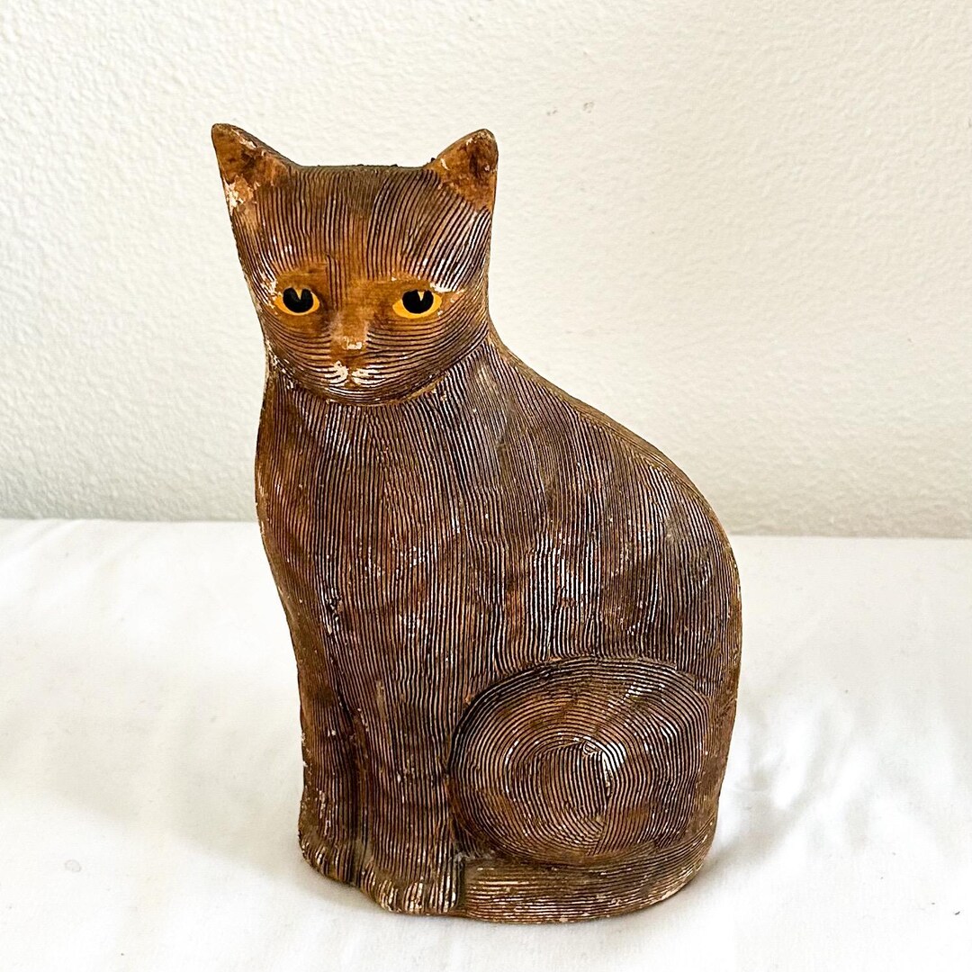 Vintage Chalkware Textured Plaster Cat - Etsy