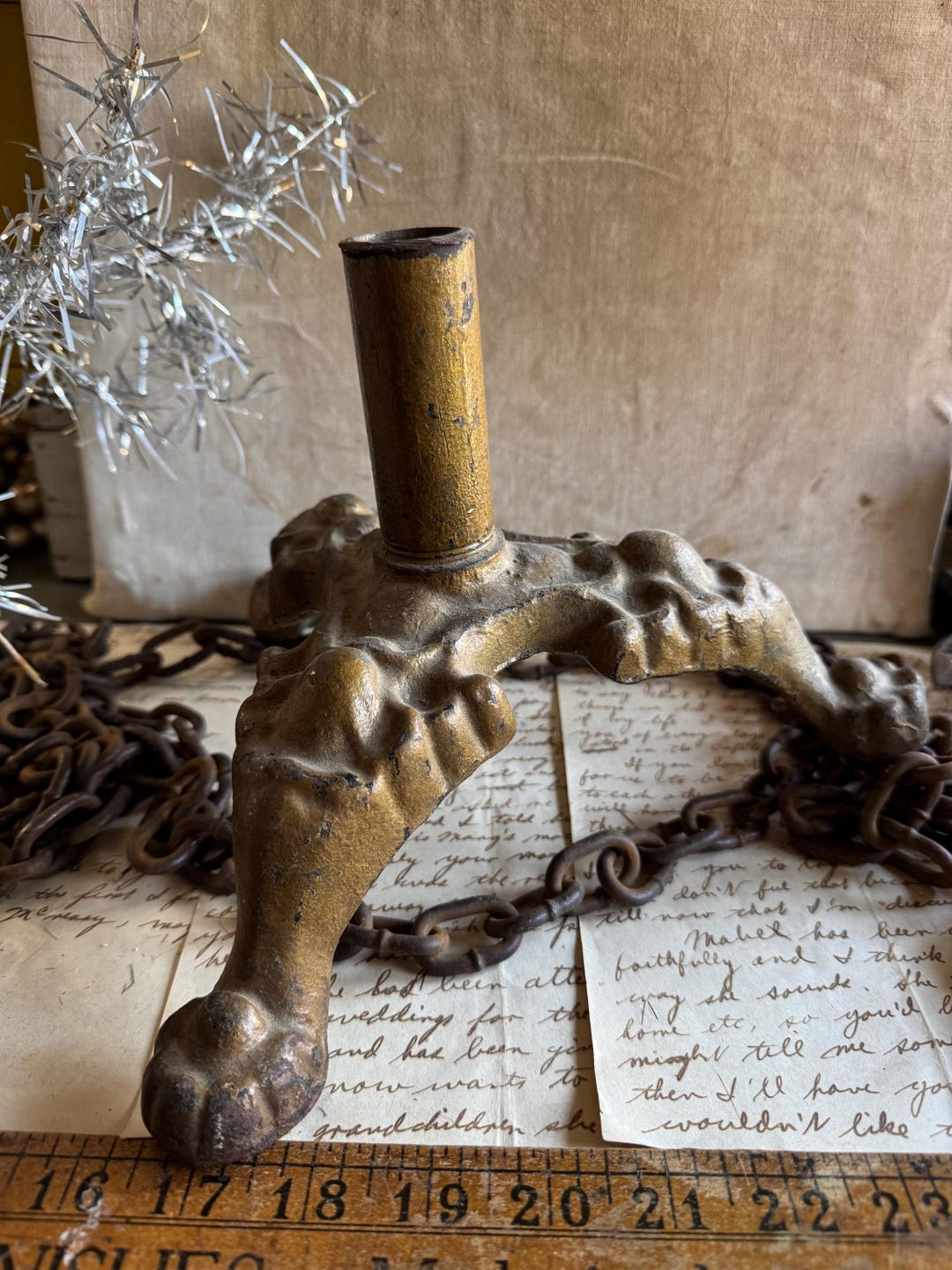 Your Feather Tree Will Love This Antique Cast Metal Aged Gold Flag Pole ...
