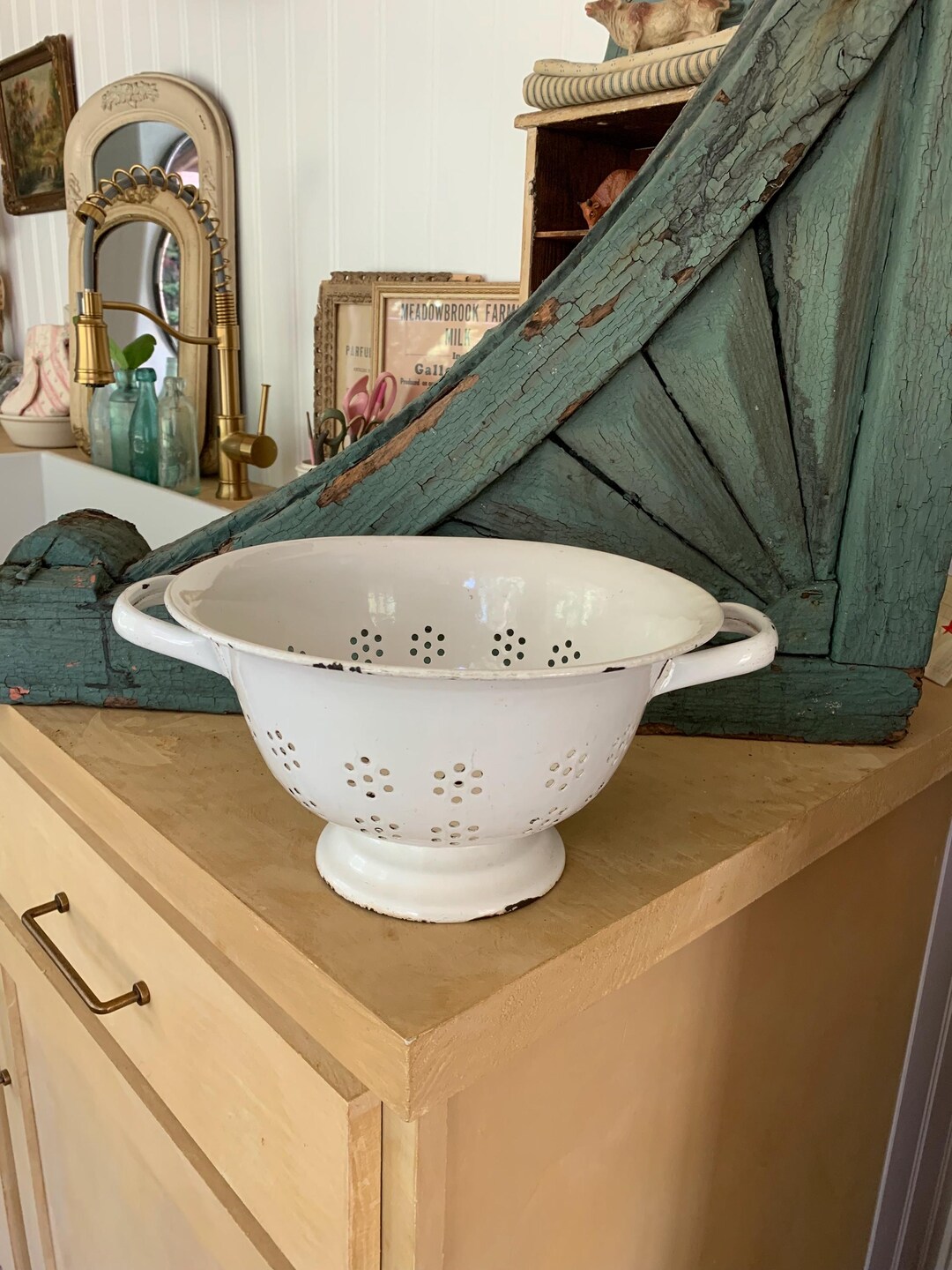 Vintage Enamelware Colander in White It Was Almost A Keeper - Etsy