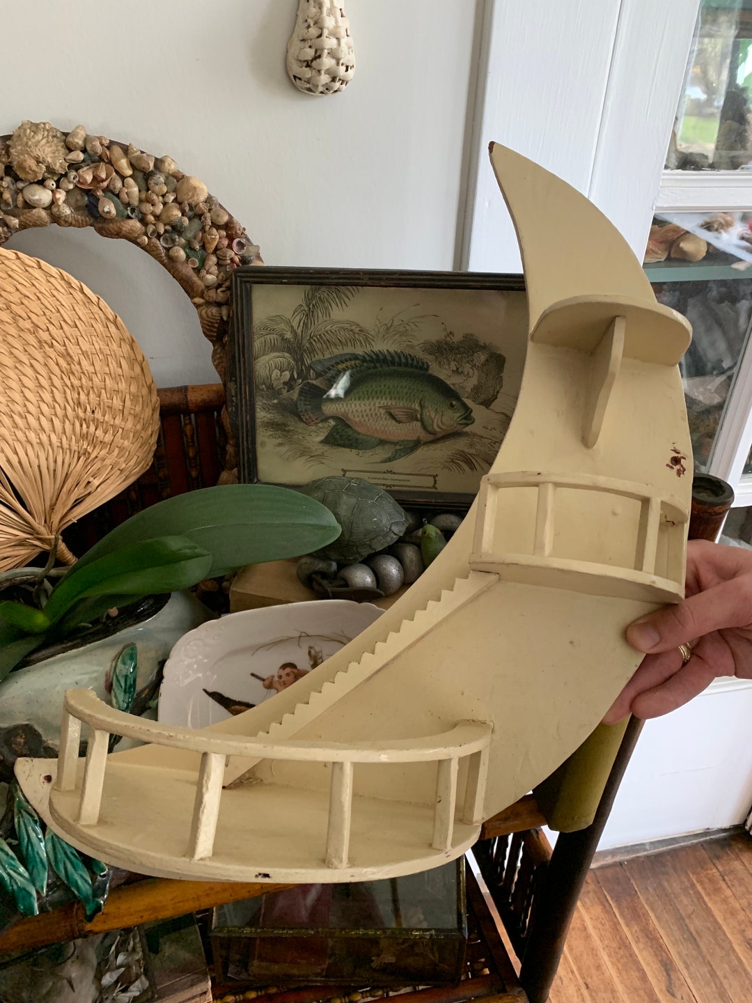 I See the Moon and the Moon Sees Me Vintage Wood Chippy Cream Stair ...