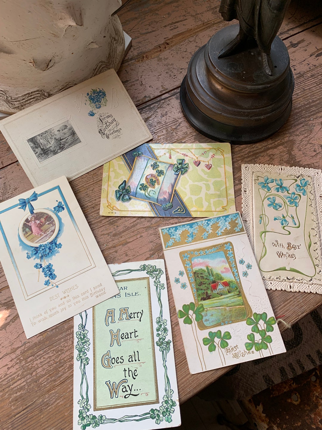 A Collection of Antique Used Worn Postcards With Clovers & - Etsy