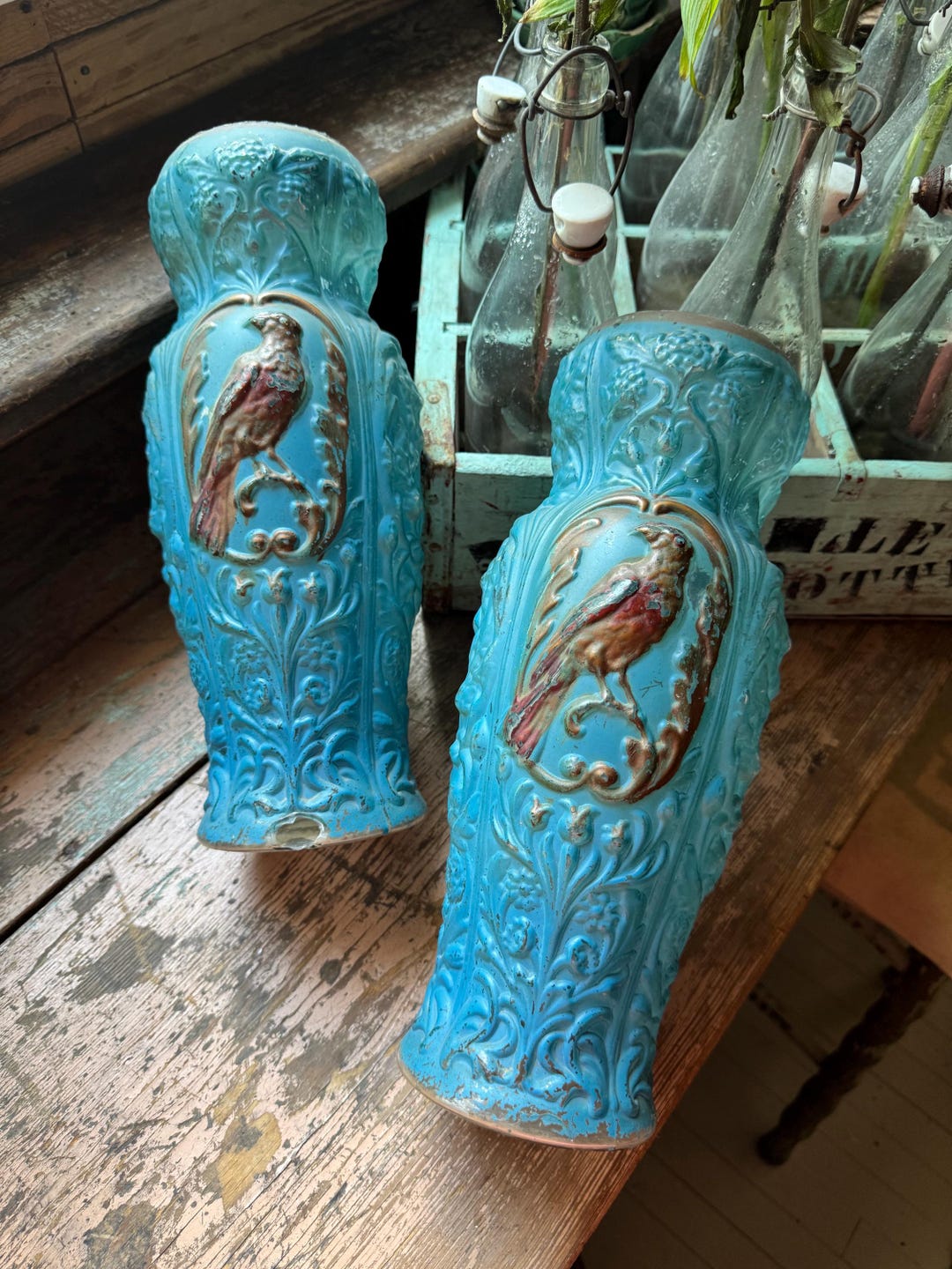 One Will Hold Water the Other Not Antique 1920s Turquoise Bird Goofus ...