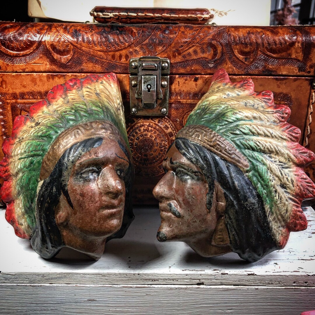 These Vintage Chalkware Plaster Native American Indian Wall Plaques Are ...