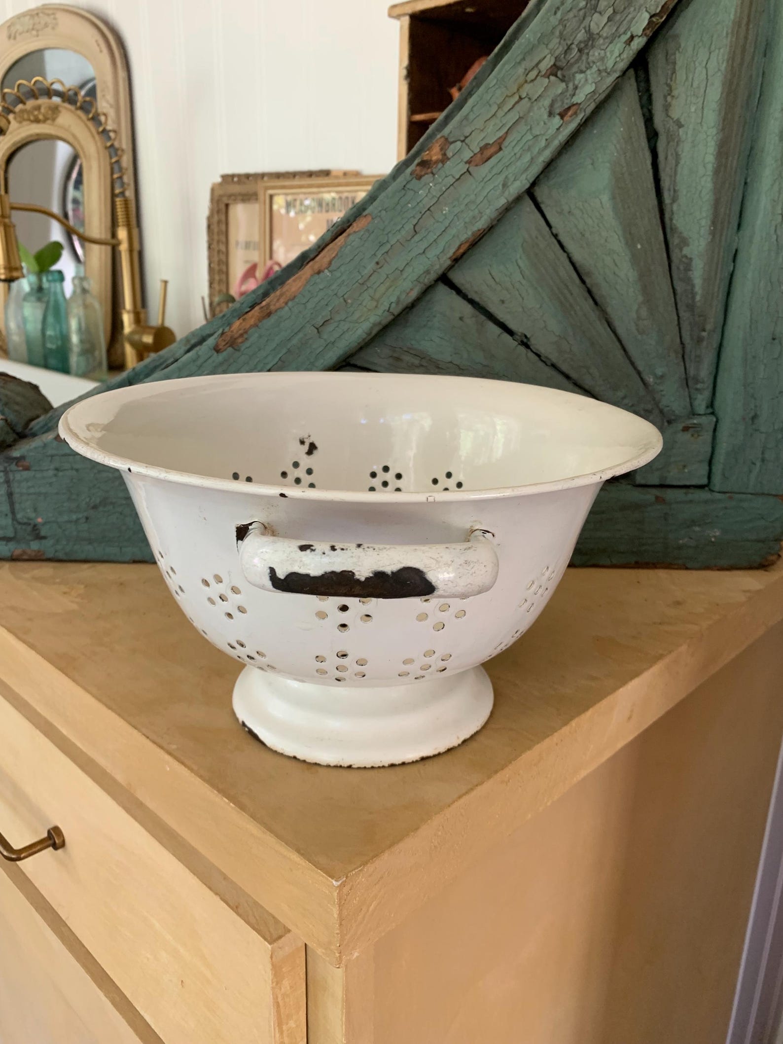 Vintage Enamelware Colander in White It Was Almost A Keeper - Etsy