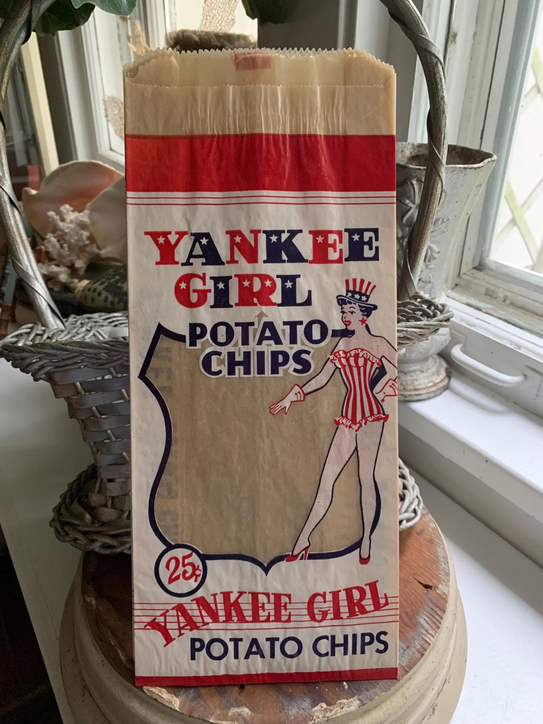 The Best Antique Advertising Ever Wax Yankee Girl Potato Chip Bax With ...