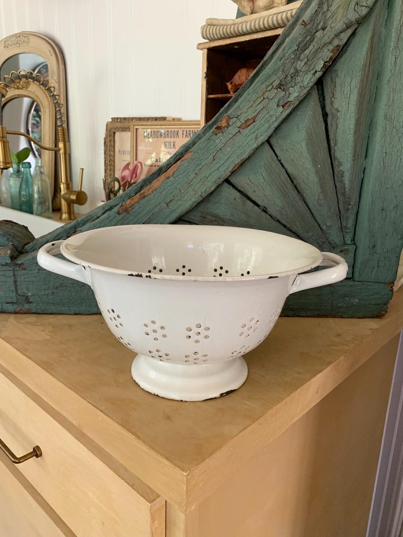 Vintage Enamelware Colander in White It Was Almost A Keeper - Etsy