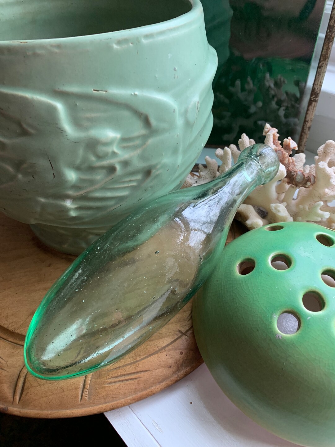 An Old Antique Torpedo Green Glass Round Bottom Bottle for the Taking ...