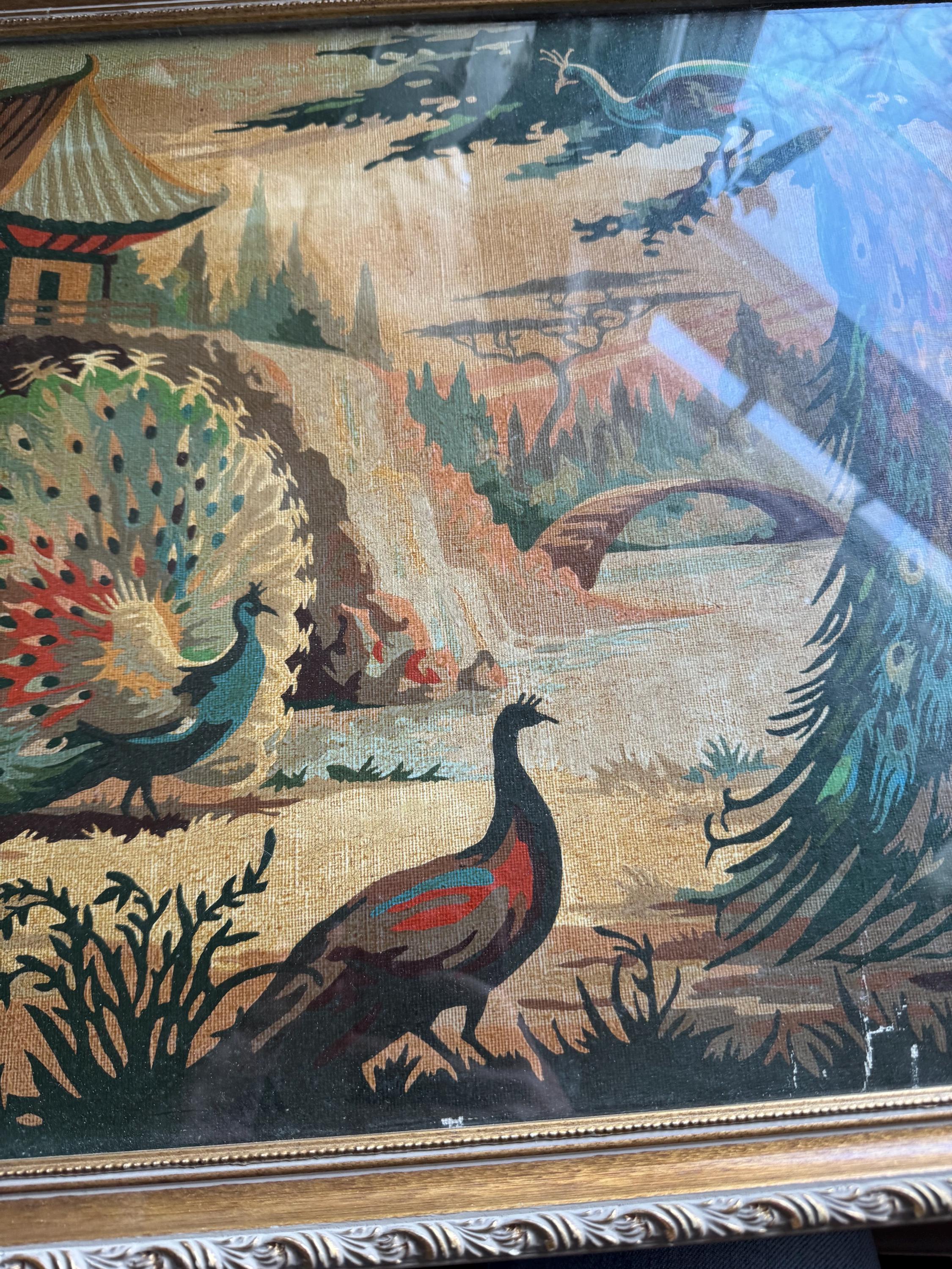 The Peacocks Have Come to Show off Vintage 1950s Framed Paint by Number ...