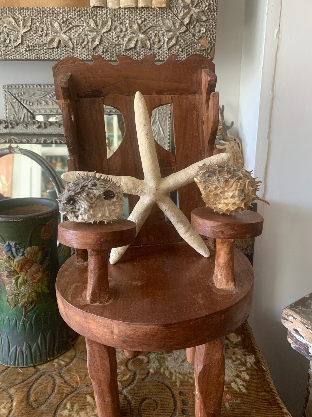 Just A Little Folk Tramp Art Carved Wood Chair to Hold Something Odd - Etsy