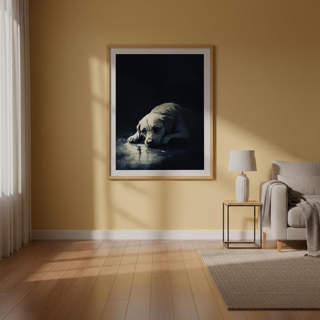 Moody Dog Wall Art – Emotional Pet Digital Painting, Dogful Canvas ...