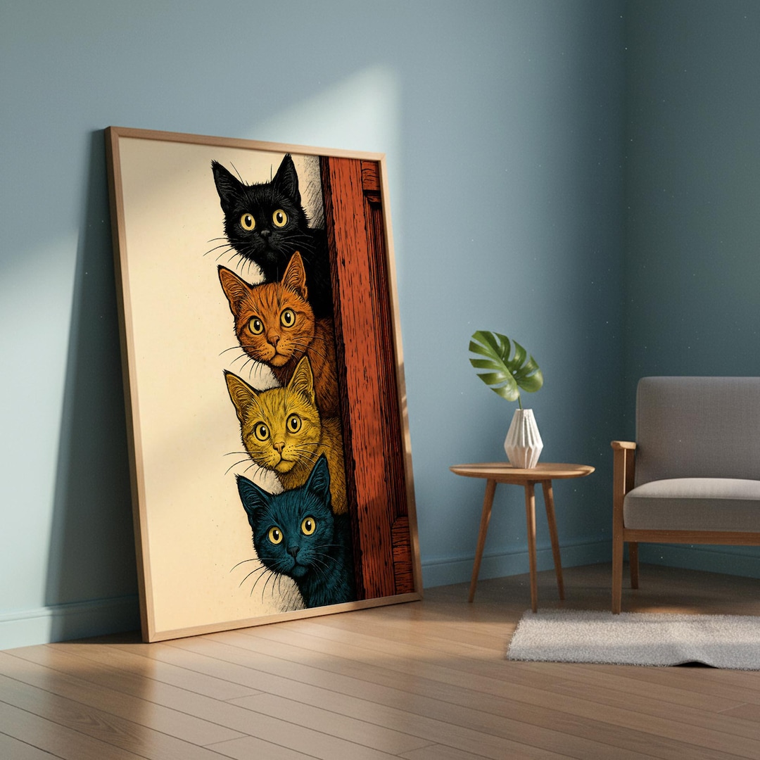 Peeking Cats Art Print: Quirky Cat Lover Gift (digital Download) - Etsy