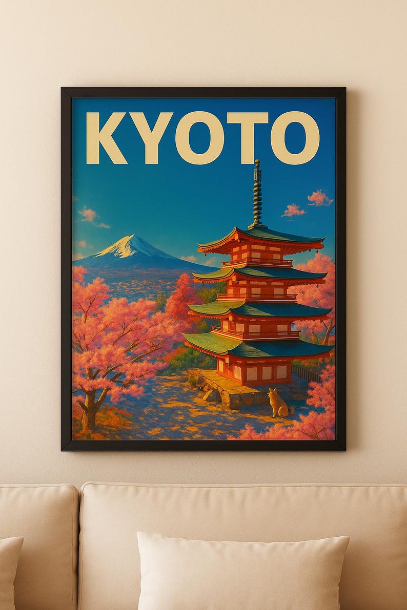 Kyoto Japan Travel Poster | Cherry Blossom & Pagoda Wall Art | Japanese ...