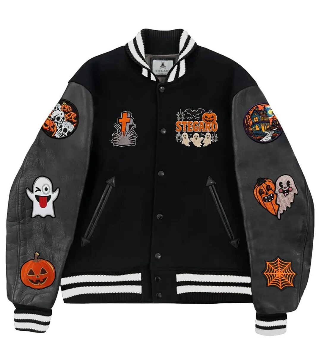 Handmade Men's Halloween Varsity Letterman Style Black & Orange Wool ...