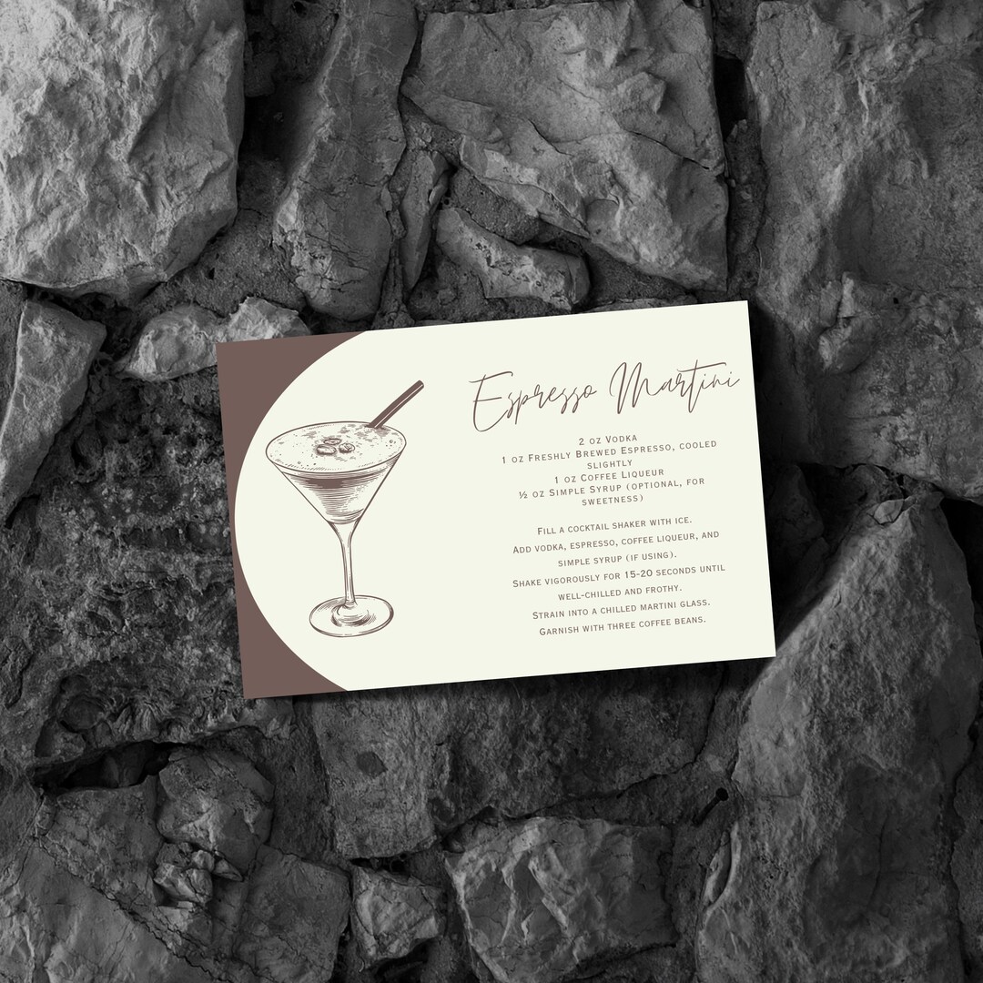 Editable Espresso Martini Cocktail Recipe Card Printable Canva Template ...